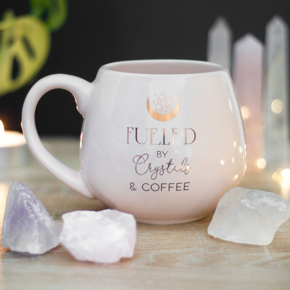 CRYSTALS AND COFFEE ROUNDED MUG – The Geordie Witch Ltd.