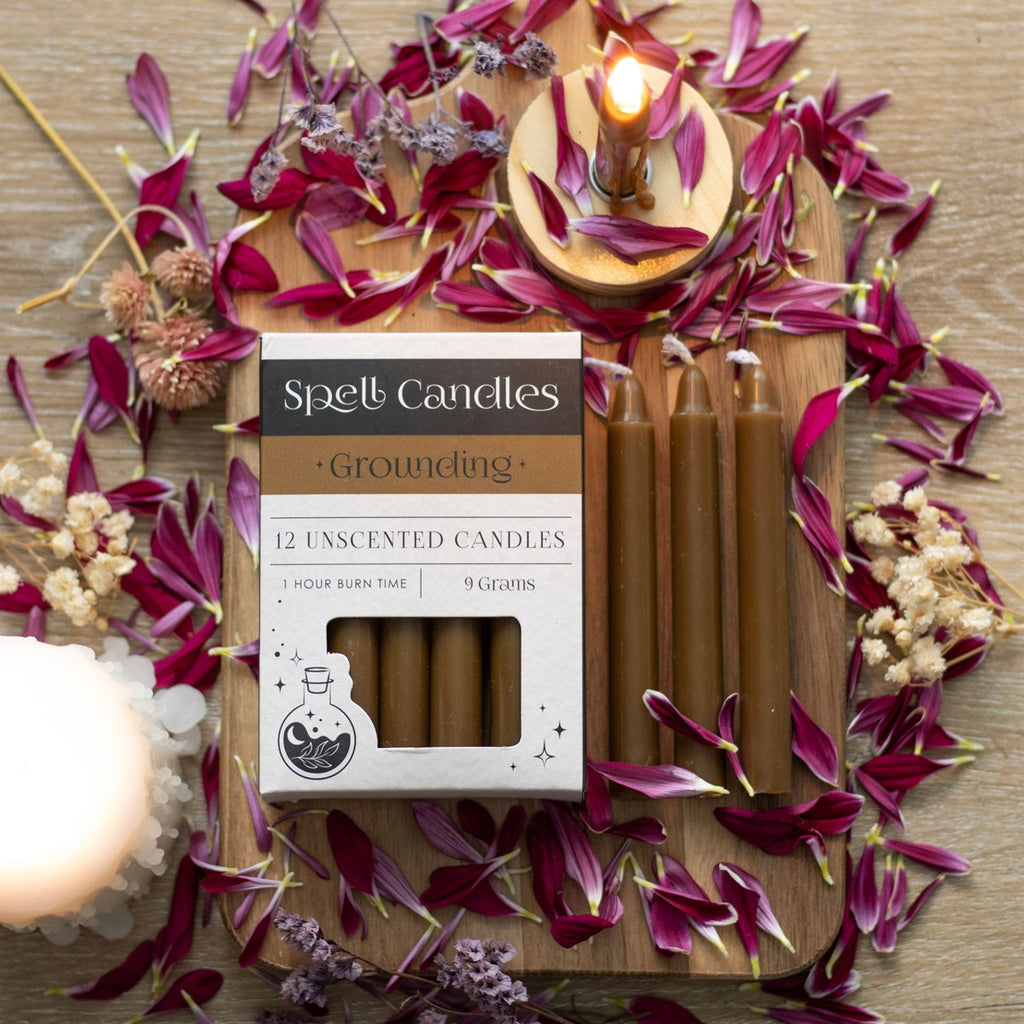 PACK OF 12 GROUNDING SPELL CANDLES – The Geordie Witch Ltd.